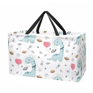 dinosaur full print large capacity laundry organizer tote bag - reusable and foldable oxford cloth shopping bags