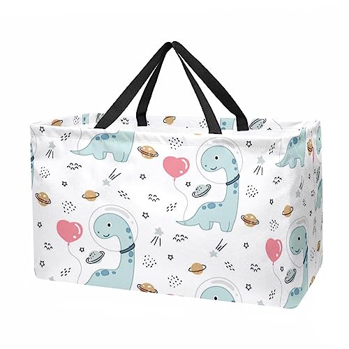 Dinosaur Full Print Large Capacity Laundry Organizer Tote Bag - Reusable and Foldable Oxford Cloth Shopping Bags