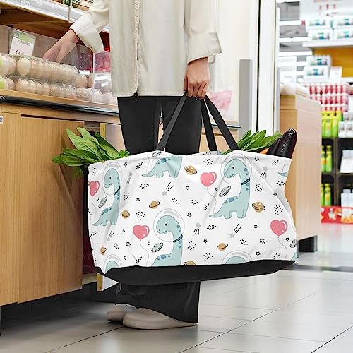 Dinosaur Full Print Large Capacity Laundry Organizer Tote Bag - Reusable and Foldable Oxford Cloth Shopping Bags