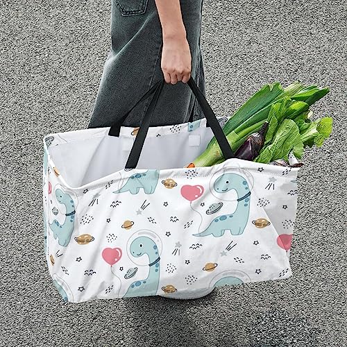 Dinosaur Full Print Large Capacity Laundry Organizer Tote Bag - Reusable and Foldable Oxford Cloth Shopping Bags