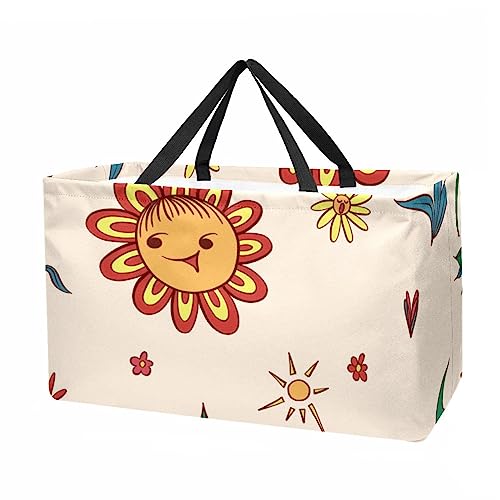 Cartoon Flower Printing Large Capacity Laundry Organizer Tote Bag - Reusable and Foldable Oxford Cloth Shopping Bags