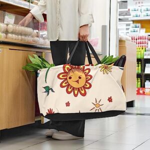 Cartoon Flower Printing Large Capacity Laundry Organizer Tote Bag - Reusable and Foldable Oxford Cloth Shopping Bags