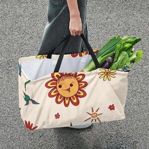 Cartoon Flower Printing Large Capacity Laundry Organizer Tote Bag - Reusable and Foldable Oxford Cloth Shopping Bags