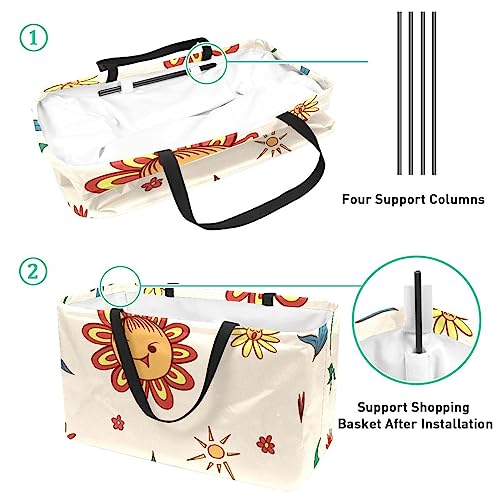 Cartoon Flower Printing Large Capacity Laundry Organizer Tote Bag - Reusable and Foldable Oxford Cloth Shopping Bags