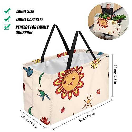 Cartoon Flower Printing Large Capacity Laundry Organizer Tote Bag - Reusable and Foldable Oxford Cloth Shopping Bags