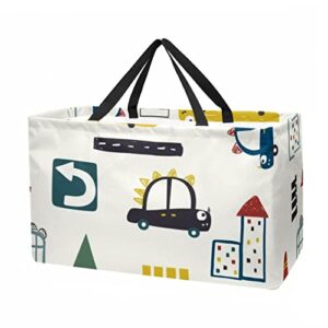 dinosaur full print large capacity laundry organizer tote bag - reusable and foldable oxford cloth shopping bags