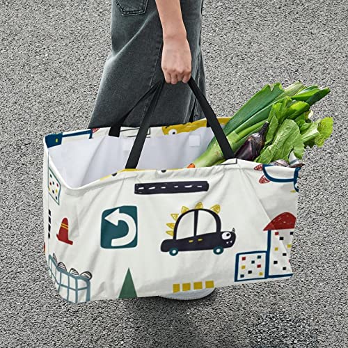 Dinosaur Full Print Large Capacity Laundry Organizer Tote Bag - Reusable and Foldable Oxford Cloth Shopping Bags