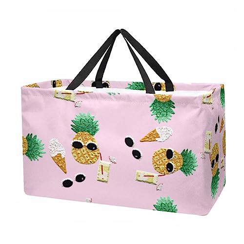 Cartoon Fruit Full Print Large Capacity Laundry Organizer Tote Bag - Reusable and Foldable Oxford Cloth Shopping Bags