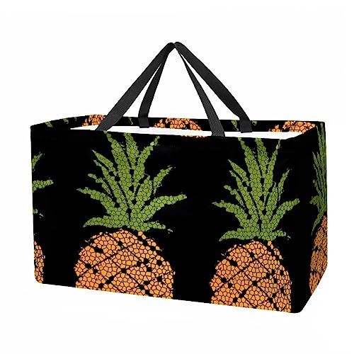 Pineapple Full Print Large Capacity Laundry Organizer Tote Bag - Reusable and Foldable Oxford Cloth Shopping Bags