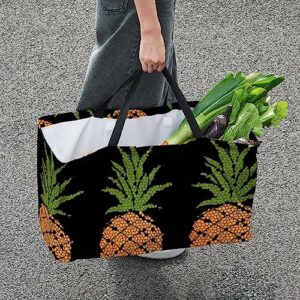 Pineapple Full Print Large Capacity Laundry Organizer Tote Bag - Reusable and Foldable Oxford Cloth Shopping Bags