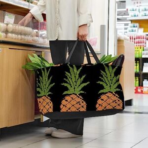 Pineapple Full Print Large Capacity Laundry Organizer Tote Bag - Reusable and Foldable Oxford Cloth Shopping Bags