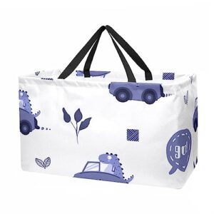 dinosaur full print large capacity laundry organizer tote bag - reusable and foldable oxford cloth shopping bags