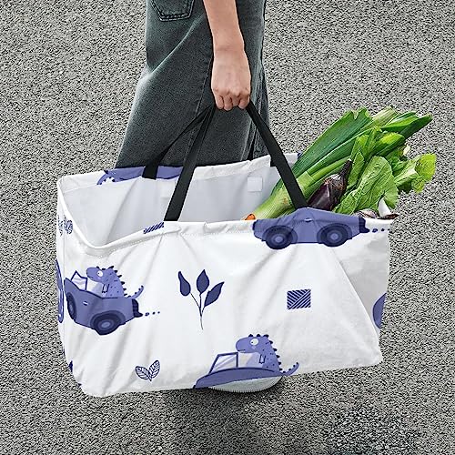 Dinosaur Full Print Large Capacity Laundry Organizer Tote Bag - Reusable and Foldable Oxford Cloth Shopping Bags