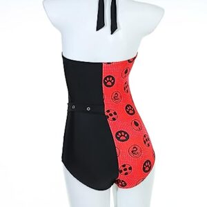 Miraculous Women's Ladybug and Lady Noir Beach Halter One Piece Swimsuit Bathing Suit (as1, Alpha, m, Regular, Regular, Black and Red)