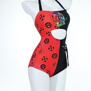 Miraculous Women's Ladybug and Lady Noir Beach Halter One Piece Swimsuit Bathing Suit (as1, Alpha, m, Regular, Regular, Black and Red)