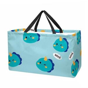 dinosaur full print large capacity laundry organizer tote bag - reusable and foldable oxford cloth shopping bags