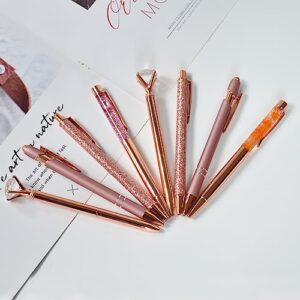 8 Pcs Rose Gold Ballpoint Pen with Pen Holder, Office Supplies Set Glitter Pen Metal Ballpoint Pens Crystal Diamond Pen Black Ink Desk Organizer for Women Girls Rose Gold Desk Accessories Gifts