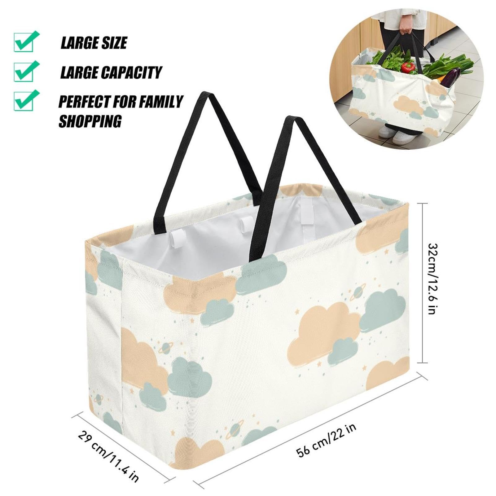 Cloud Full Print Large Capacity Laundry Organizer Tote Bag - Reusable and Foldable Oxford Cloth Shopping Bags