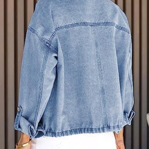 Dokotoo Jean Jackets for Women Cropped Jackets Fashion Spring Fall 2023 Casual Long Sleeve Utility Cargo Denim Jacket Button Down Trucker Shacket Jackets Coat with Pockets Sky Blue Medium