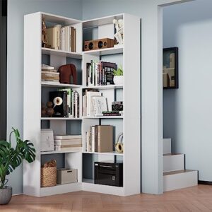 cozy castle 78" tall corner bookcase,5 tier corner bookshelf with l shaped design, modern display corner shelves for living room, bedroom and office, white