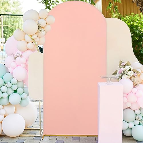 FUHSY Wedding Arch Backdrop Cover 2.1x5FT Round Top Wedding Arch Cover Party Arch Covers Stretchy Backdrop Fabric for Balloon Stand Chiara Backdrop Arch Fabric Cover for Birthday Reception Dusty Rose