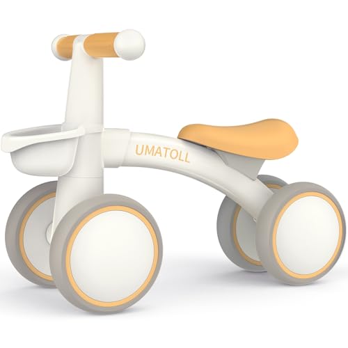 Umatoll Baby Balance Bike for 1 Year Old Boys Girls, 12-24 Months Toddler Balance Bike with Removable Basket, Adjustable Seat, 4 Wheels Infant Bike, First Birthday Gift, White