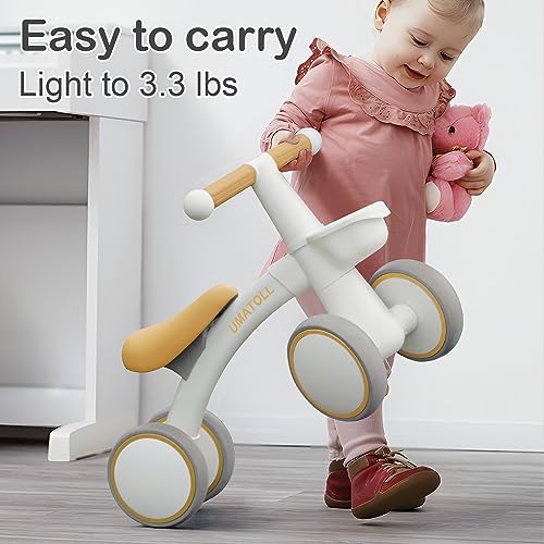 Umatoll Baby Balance Bike for 1 Year Old Boys Girls, 12-24 Months Toddler Balance Bike with Removable Basket, Adjustable Seat, 4 Wheels Infant Bike, First Birthday Gift, White