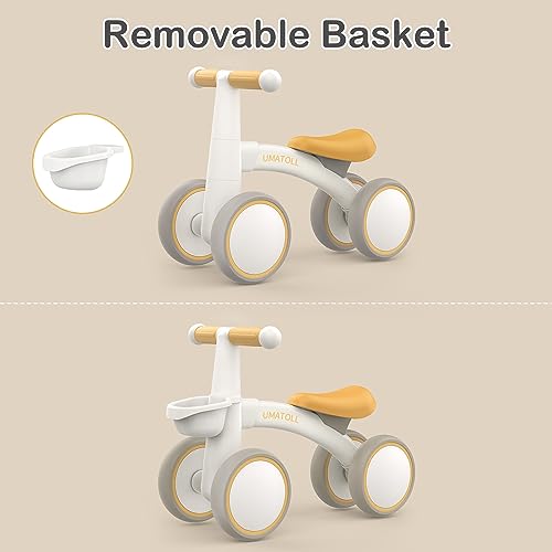 Umatoll Baby Balance Bike for 1 Year Old Boys Girls, 12-24 Months Toddler Balance Bike with Removable Basket, Adjustable Seat, 4 Wheels Infant Bike, First Birthday Gift, White