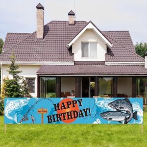 kimini-ki gone fishing birthday banner, fishing birthday decorations for men / boys, lager fishing theme banner, fisherman 10th 20th 30th 40th 50th 60th 70th 80th 90th birthday decoration yard sign, gone fishing birthday party supplies