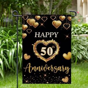 kimini-ki happy 50th anniversary garden flag, 50th wedding anniversary yard sign decoration, cheers to 50 years ground flag, 50th anniversary celebration party ootdoor indoor decorations, double-sided printing