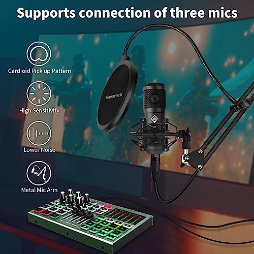 Podcast Equipment Bundle for 2 - Audio Interface DJ Mixer with Podcast Microphone All-In-One Audio Mixer with Headphone