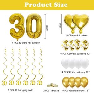 30th Anniversary and Birthday Decorations Party Supplies Set of Cheers to 30 Years Photo Banner and Balloons,Hanging Swirls for 30 year Anniversary,Birthday decor(Gold)