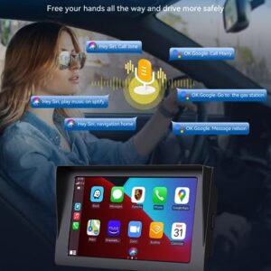 Portable Car Stereo Wireless Apple Carplay Android Auto with 7" HD IPS Touch Screen Car Radio Audio Receivers Bluetooth5.0, AirPlay, GPS Navigation for Car, Siri/Google Assistant, Calling, AUX/FM