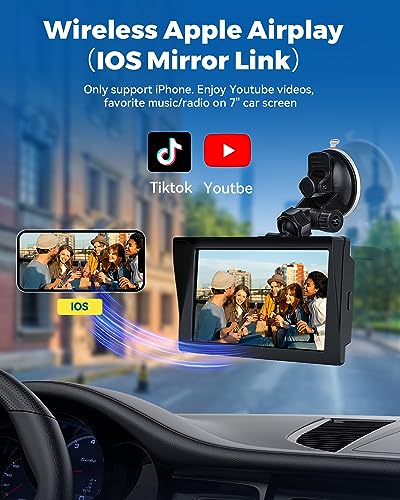 Portable Car Stereo Wireless Apple Carplay Android Auto with 7" HD IPS Touch Screen Car Radio Audio Receivers Bluetooth5.0, AirPlay, GPS Navigation for Car, Siri/Google Assistant, Calling, AUX/FM