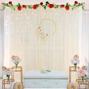 BEIJIALY White Backdrop Curtains, Wedding Arch Draping Fabric Chiffon Curtain, Photography Backdrop Drapes, Pink Champagne Sheer Backdrop Curtain Drapes for Party Decoration(Champagne 5 * 7ft)