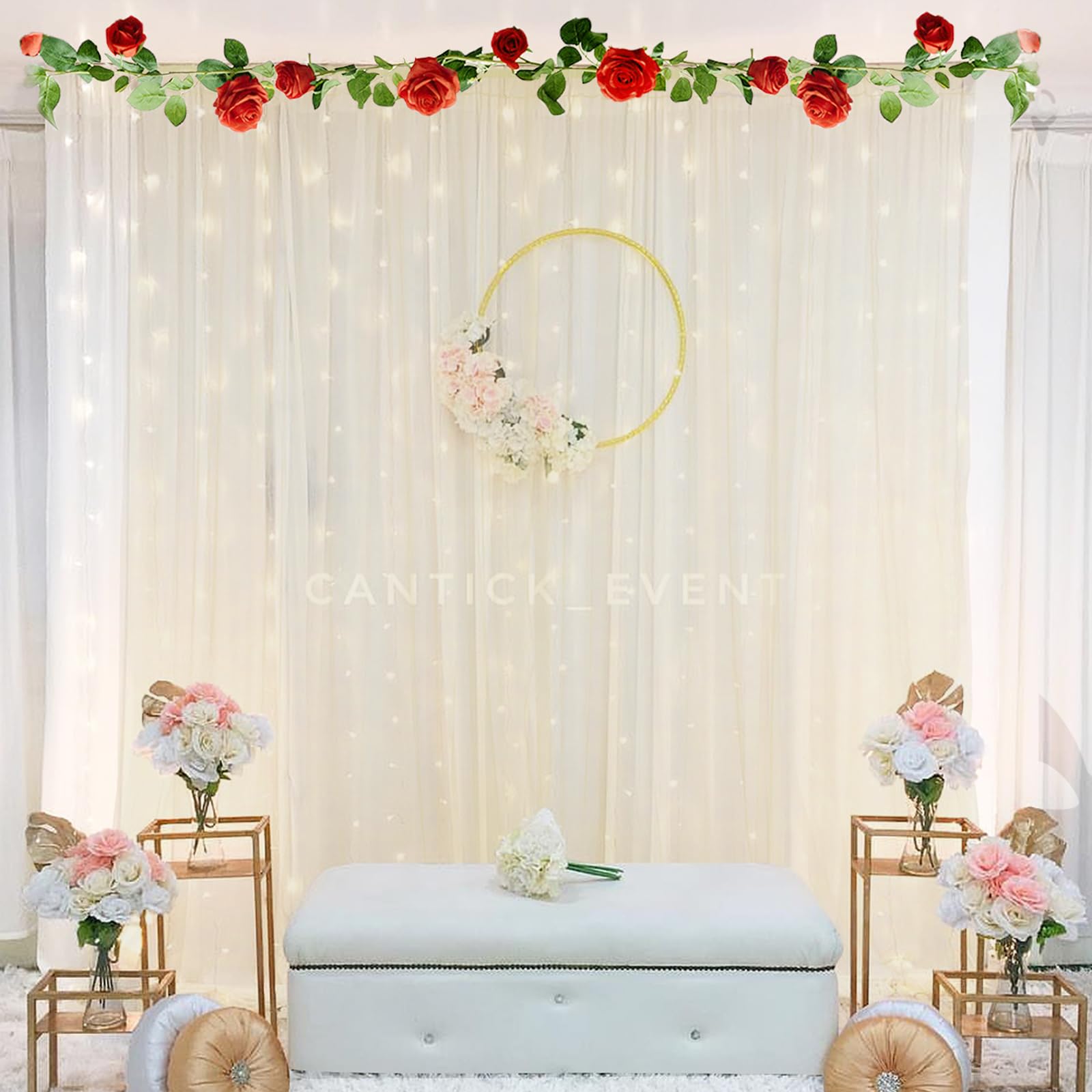 BEIJIALY White Backdrop Curtains, Wedding Arch Draping Fabric Chiffon Curtain, Photography Backdrop Drapes, Pink Champagne Sheer Backdrop Curtain Drapes for Party Decoration(Champagne 5 * 7ft)