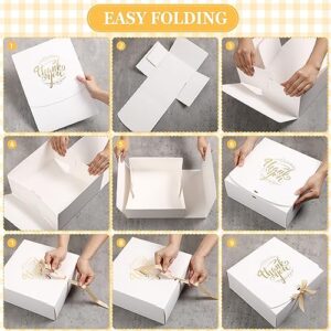 Fulmoon 30 Pcs Large Thank You Gift Boxes with Lids 10 x 10 x 4 Inch Bridesmaid Proposal Box with Ribbon Kraft Paper Present Wrap Box for Wedding Anniversaries Birthday Packaging Baby Shower(White)