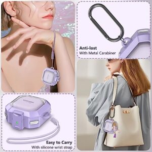 Secure Lock Clear Case for Samsung Galaxy Buds 2 Pro/Galaxy Buds 2/Galaxy Buds Pro/Galaxy Buds Live, TPU Hard Shell Galaxy Buds Live Case with Lanyard & Cute Candy Keychain for Women (Purple)