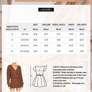 Dokotoo Sweater Dress V Neck Long Sleeve Knit Pullover Sweaters Trendy Buttons Bodycon Mini Dress Khaki Large