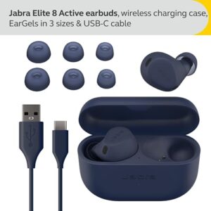 Jabra Elite 8 Active True Wireless Earbuds – Bluetooth Sports Earbuds with Secure in-Ear Fit for All-Day Comfort - Military Grade Durability, Active Noise Cancellation, Dolby Surround Sound – Navy