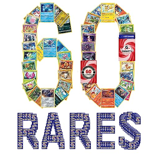 60x Rares Power Box | 60 Rare Cards | for Pokemon Collectors | Powerful & Fun Cards | 100% Authentic Cards | Oops! All Rares! | Bundled w/GRAVITY BOOSTERS Deck Box