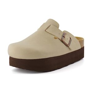 cushionaire women's loom cork footbed platform clog with +comfort, wide widths available, stone nubuck 8.5