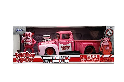 Franken Berry 1:24 1956 Ford F-100 Die-Cast Car & 2.75" Franken Berry Figure, Toys for Kids and Adults,Pink