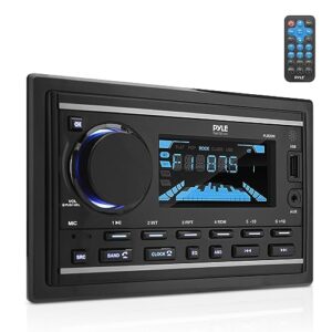 pyle boat bluetooth marine stereo receiver-marine head unit double din stereo receiver power amplifier-hands-free calling,lcd,am/fm/mp3/bt/usb/aux-remote control,wiring harness-pyle plr2dn