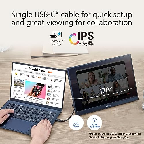 ASUS ZenScreen 16” 16:10 Portable Monitor (MB16QHG) - WQXGA (2560 x 1600), IPS, 120Hz, 100% DCI-P3, Eye Care, L-Shaped Kickstand, Tripod Mountable, USB-C, HDMI, DisplayHDR™ 400, 3-Year Warranty,Black