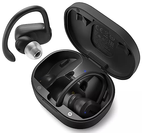 PHILIPS Wireless Earbuds Bluetooth, Self-Cleaning UV Ear Buds for Small, Medium and Big Ears, Waterproof Sport Earphones with Detachable Hooks, P-T-586