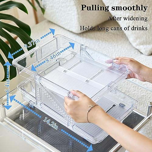 GTPYRPZH 2 Pack Soda Can Organizer,Width Adjustable Soda Can Dispenser for Refrigerator,Beverage Pop Can Holder for Fridge,for Pantry,Cabinet,Countertop,(Clear)