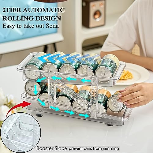 GTPYRPZH 2 Pack Soda Can Organizer,Width Adjustable Soda Can Dispenser for Refrigerator,Beverage Pop Can Holder for Fridge,for Pantry,Cabinet,Countertop,(Clear)