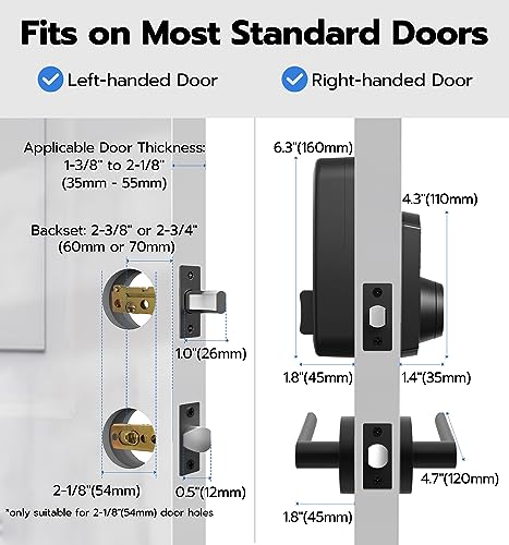 eLinkSmart Keyless Entry Door Lock Deadbolt with Handle Set, Fingerprint Door Lock with Door Knob Lever, Biometric Electronic Automatic Smart Digital Keypad Code Combination Door Lock for Front Door