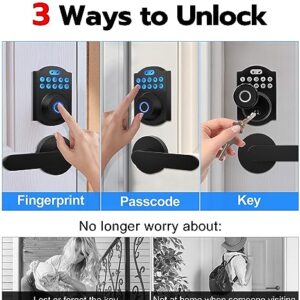 eLinkSmart Keyless Entry Door Lock Deadbolt with Handle Set, Fingerprint Door Lock with Door Knob Lever, Biometric Electronic Automatic Smart Digital Keypad Code Combination Door Lock for Front Door